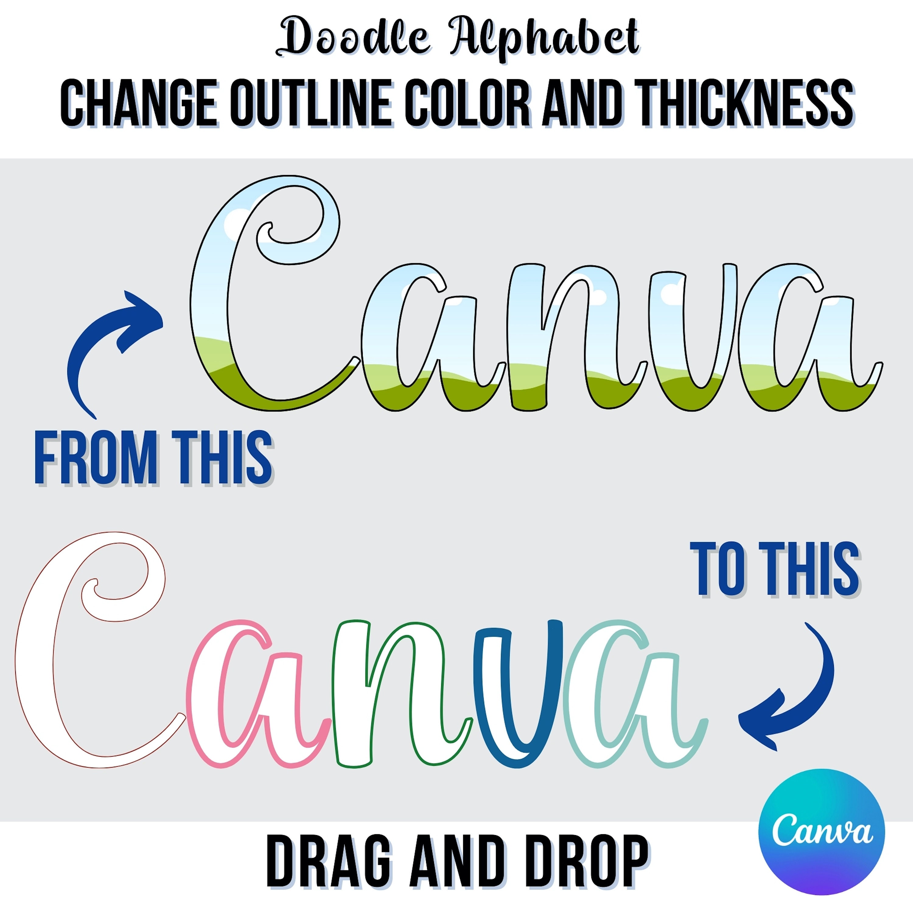 Canva Letter Frames: Doodle Script Font Alphabet (digital Download) - Etsy