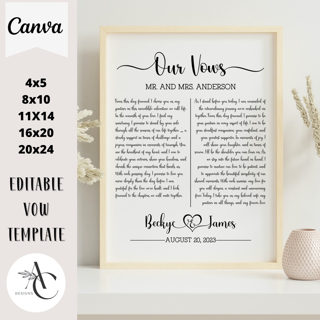 Wedding Vows Template: Anniversary Keepsake Gift (PDF Download) - Etsy