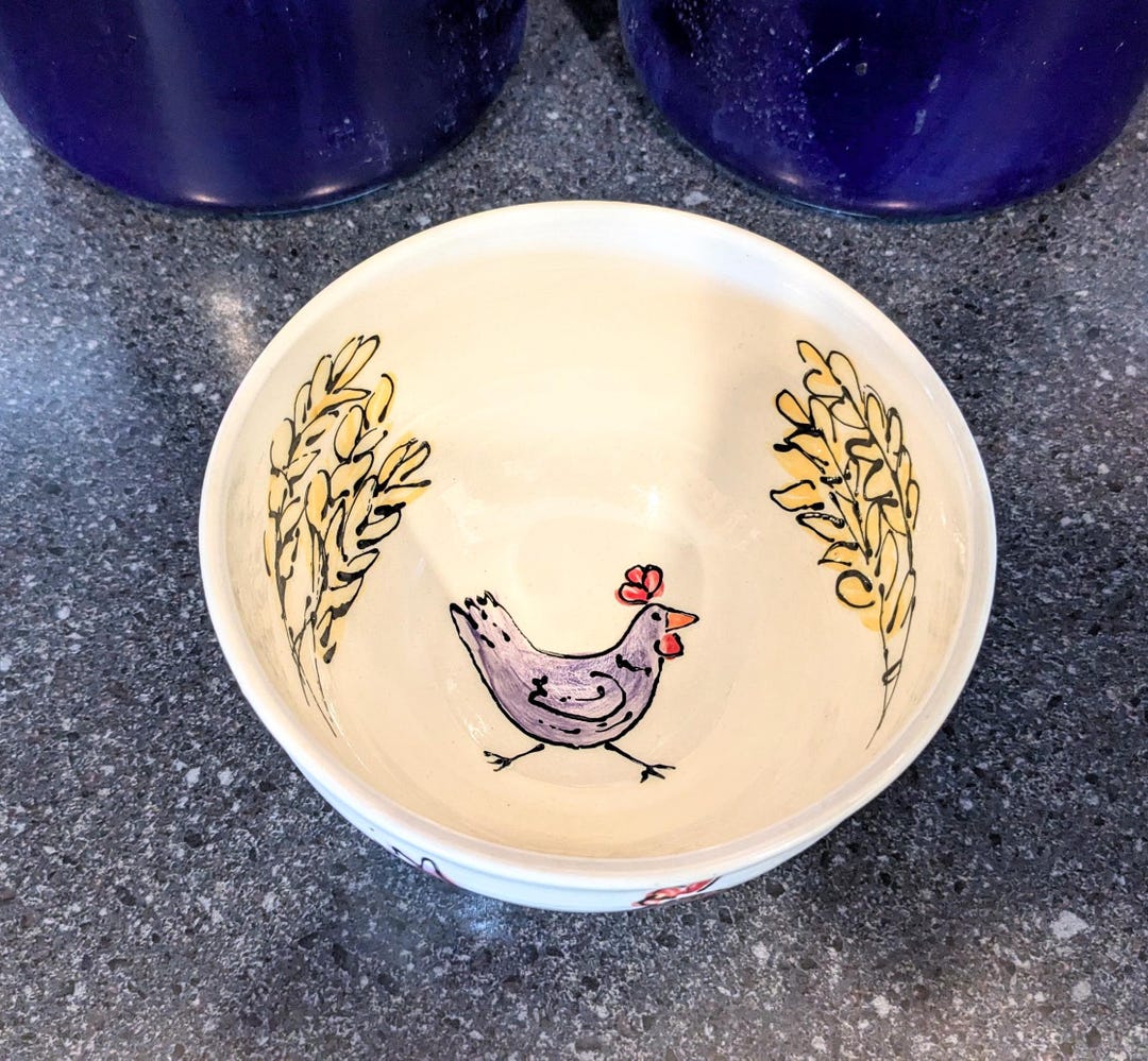 Chicken Cereal Bowl, Chicken Ice Cream Bowl, Bird Bowl, Hand Painted ...