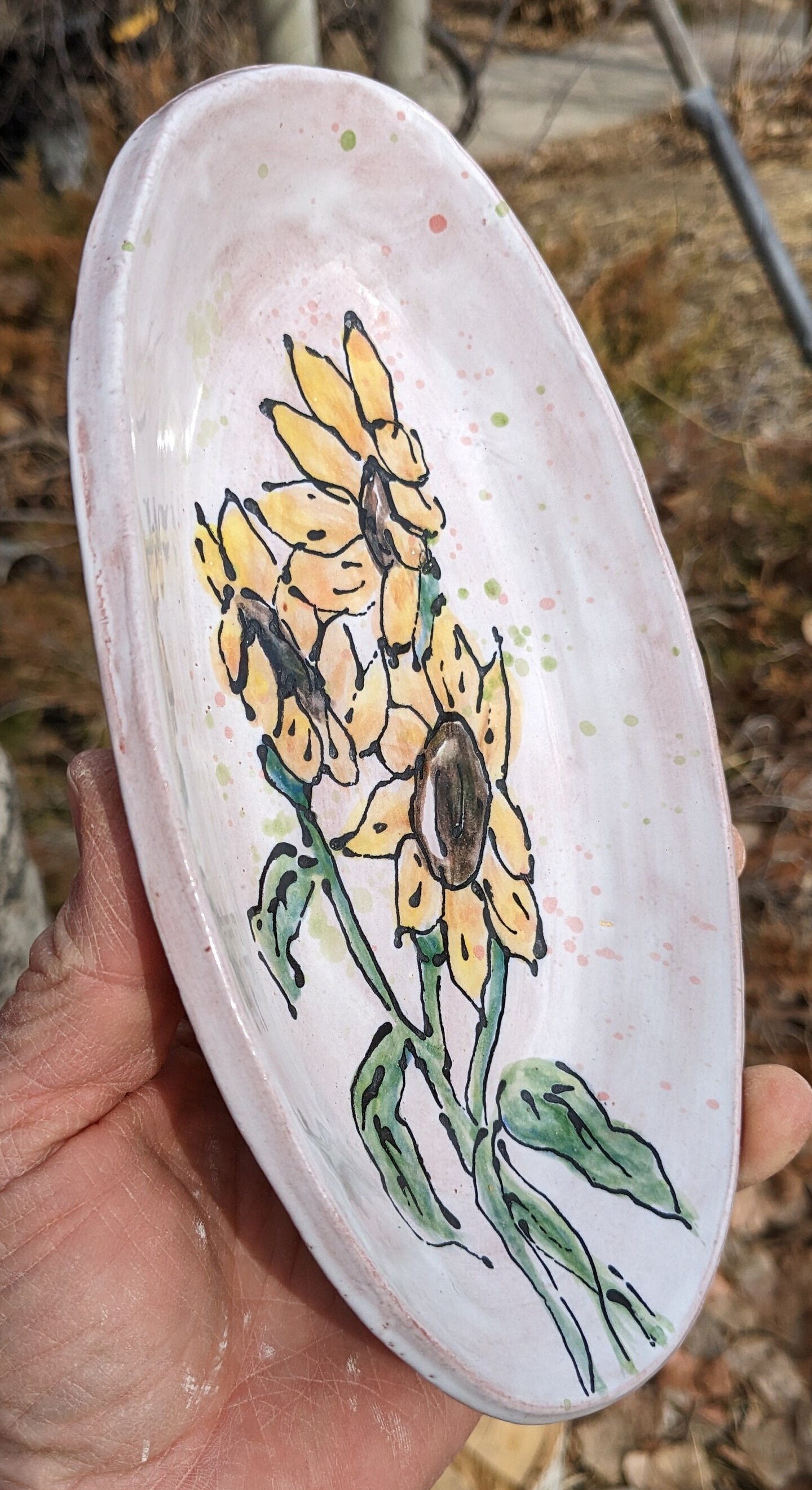 Handmade Sunflower Dish Hand Painted Ceramic Dish, Flower Trinket Dish ...