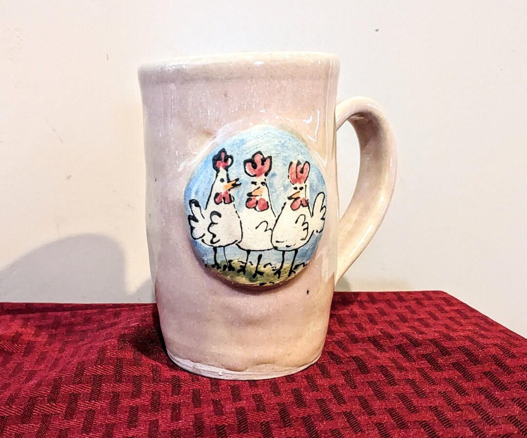 Pink Chicken Coffee Cup, Chicken Mug, Bird Cup, Hand Painted Cup, Farm ...