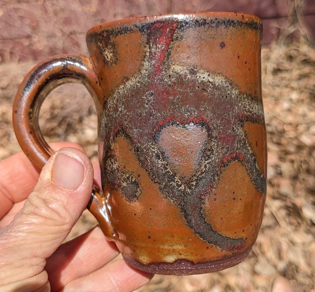 Handmade Metallic Gold and Red Coffee Mug, Ceramic Tea Cup, Rustic ...