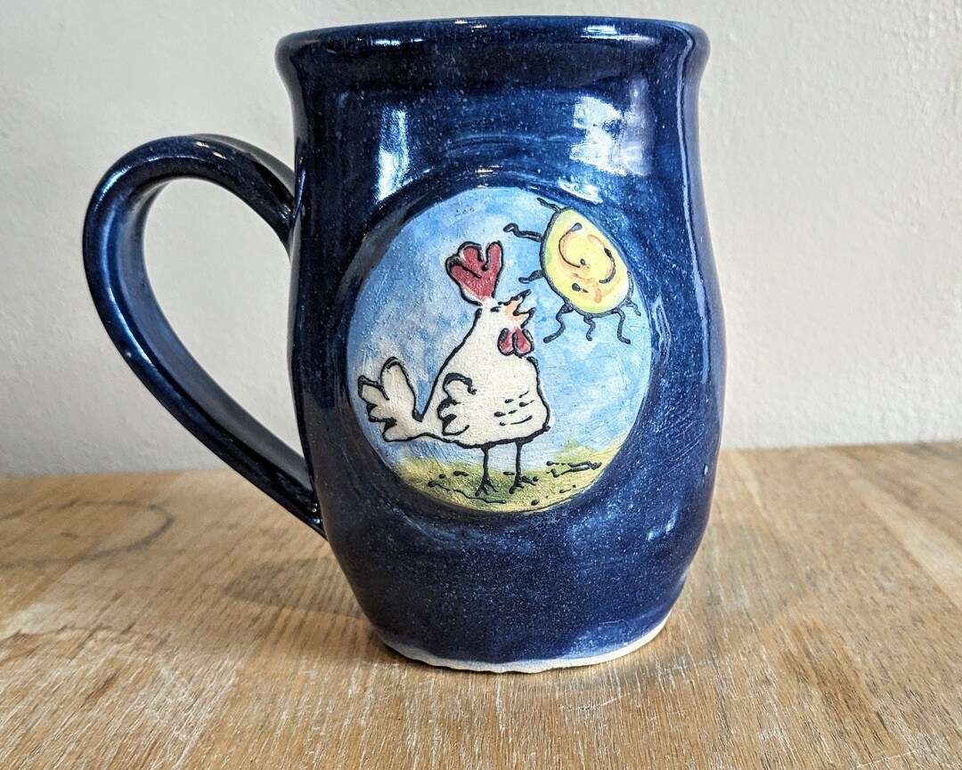 Blue Chicken Coffee Cup, Rooster Mug, Bird Cup, Hand Painted Cup, Farm ...