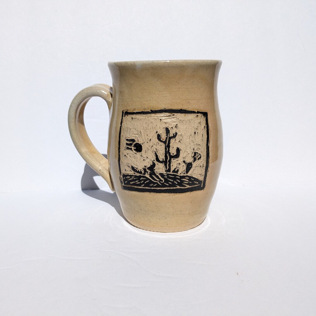 Handmade Gold Desert Coffee Mug Sgraffito Tea Cup Desert - Etsy
