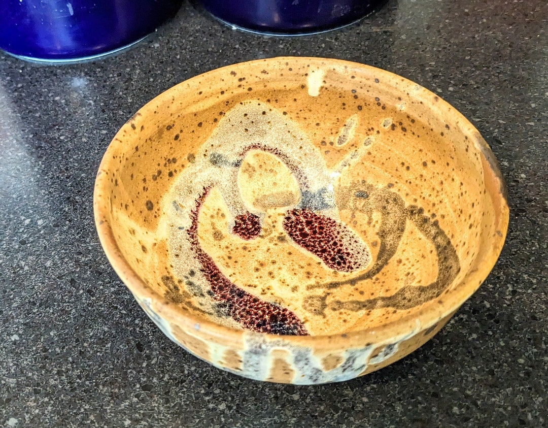 Brown, Blue and Red Pottery Bowl, Ceramic Bowl, Hand Thrown Stoneware ...