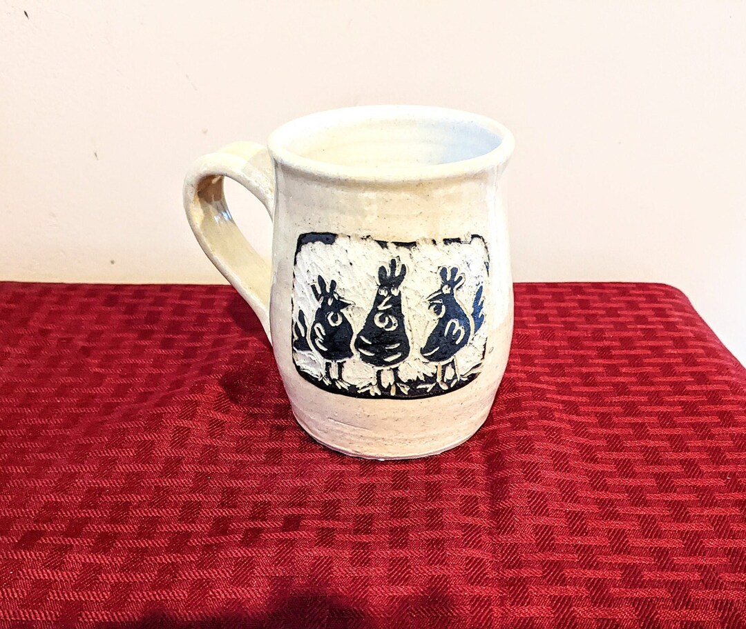 Handmade Ceramic Chicken Coffee Mug, Sgraffito Rustic Cup, 12 Oz - Etsy