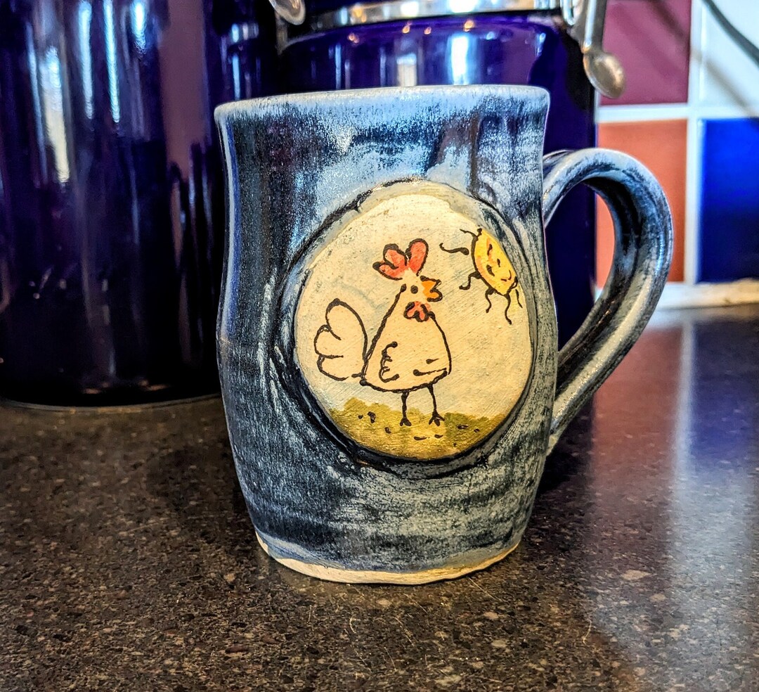 Chicken Coffee Cup, Rooster Mug, Blue Bird Cup, Hand Painted Cup, Farm ...