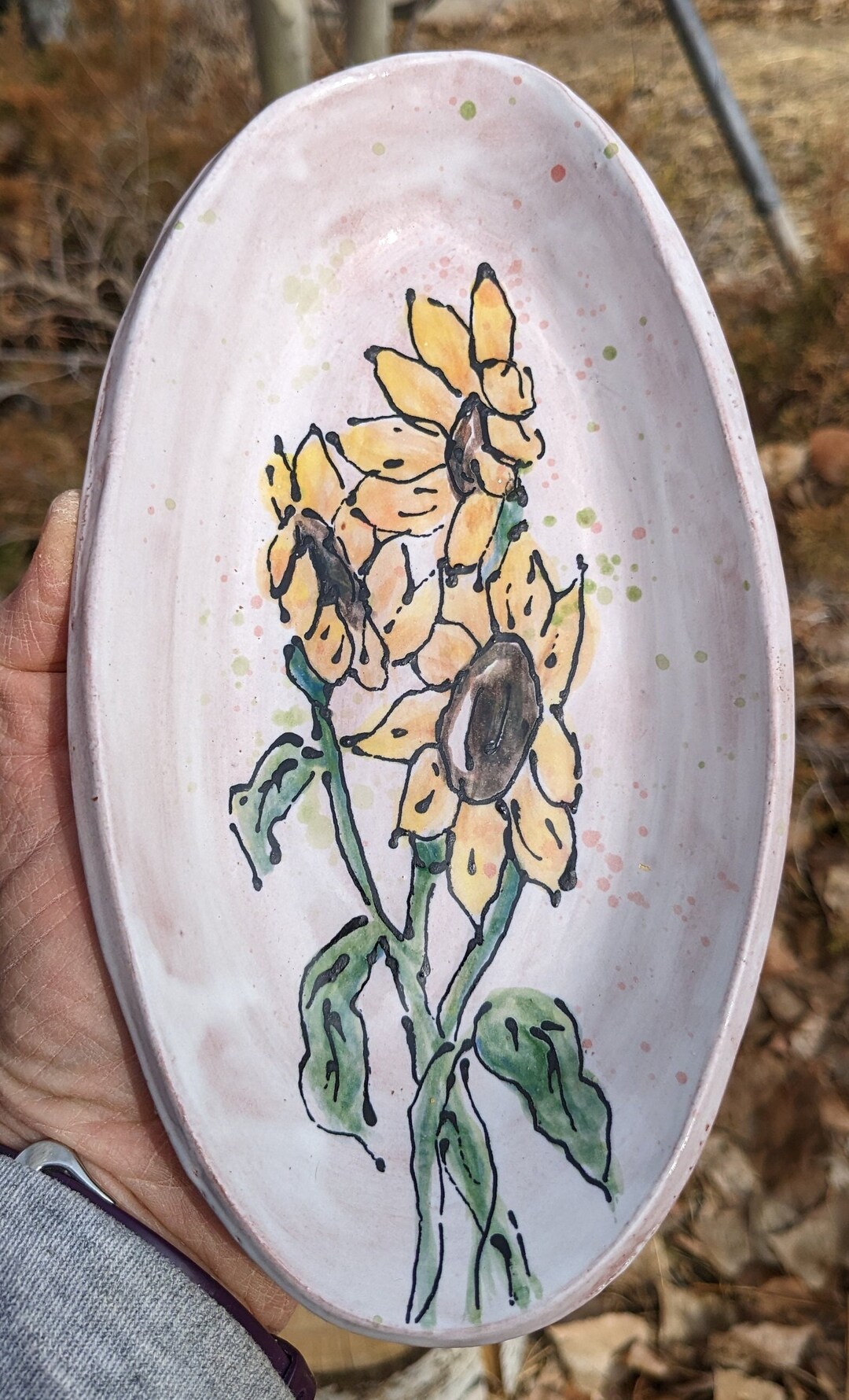 Handmade Sunflower Dish Hand Painted Ceramic Dish, Flower Trinket Dish ...