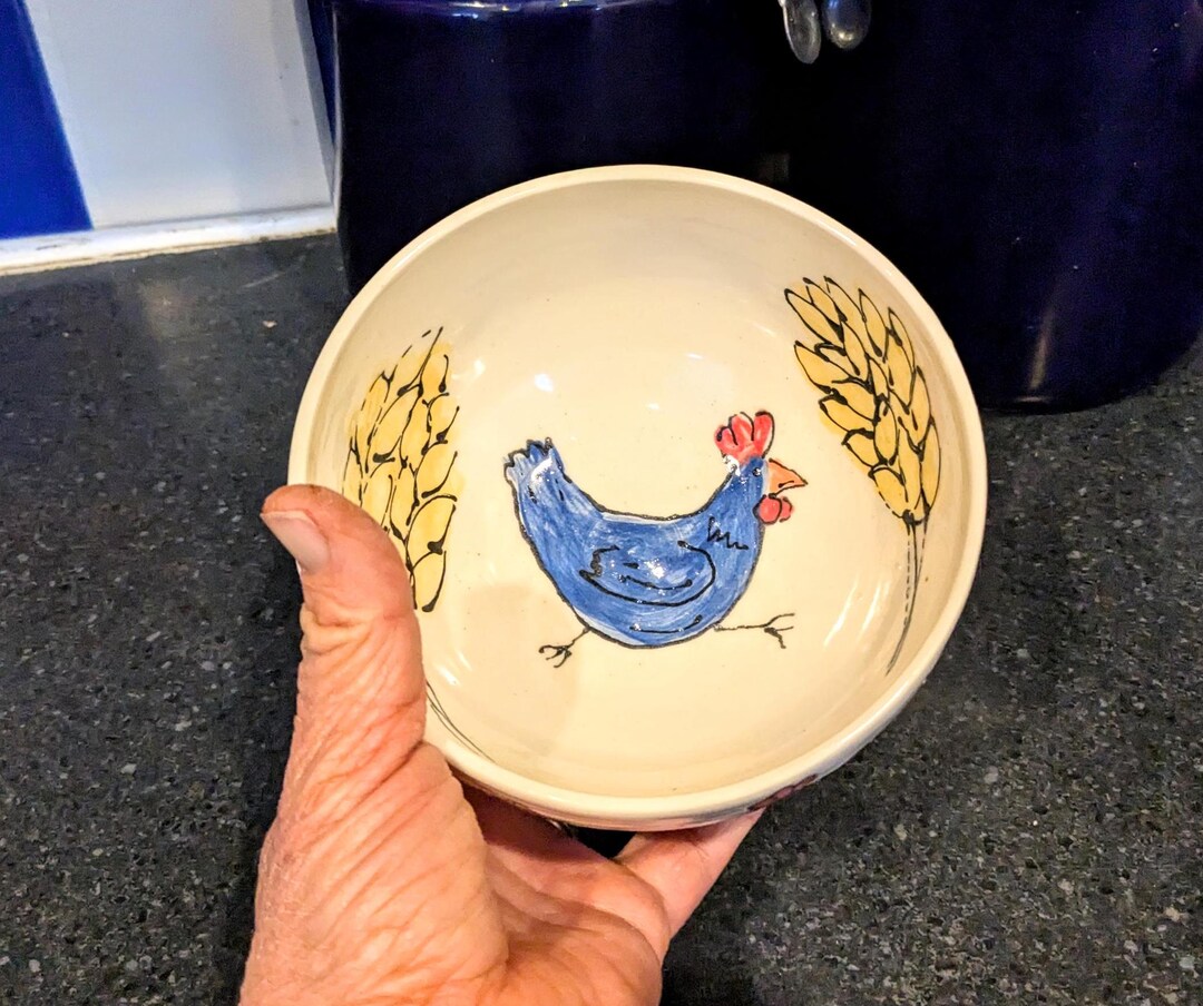 Chicken Cereal Bowl, Chicken Ice Cream Bowl, Bird Bowl, Hand Painted ...