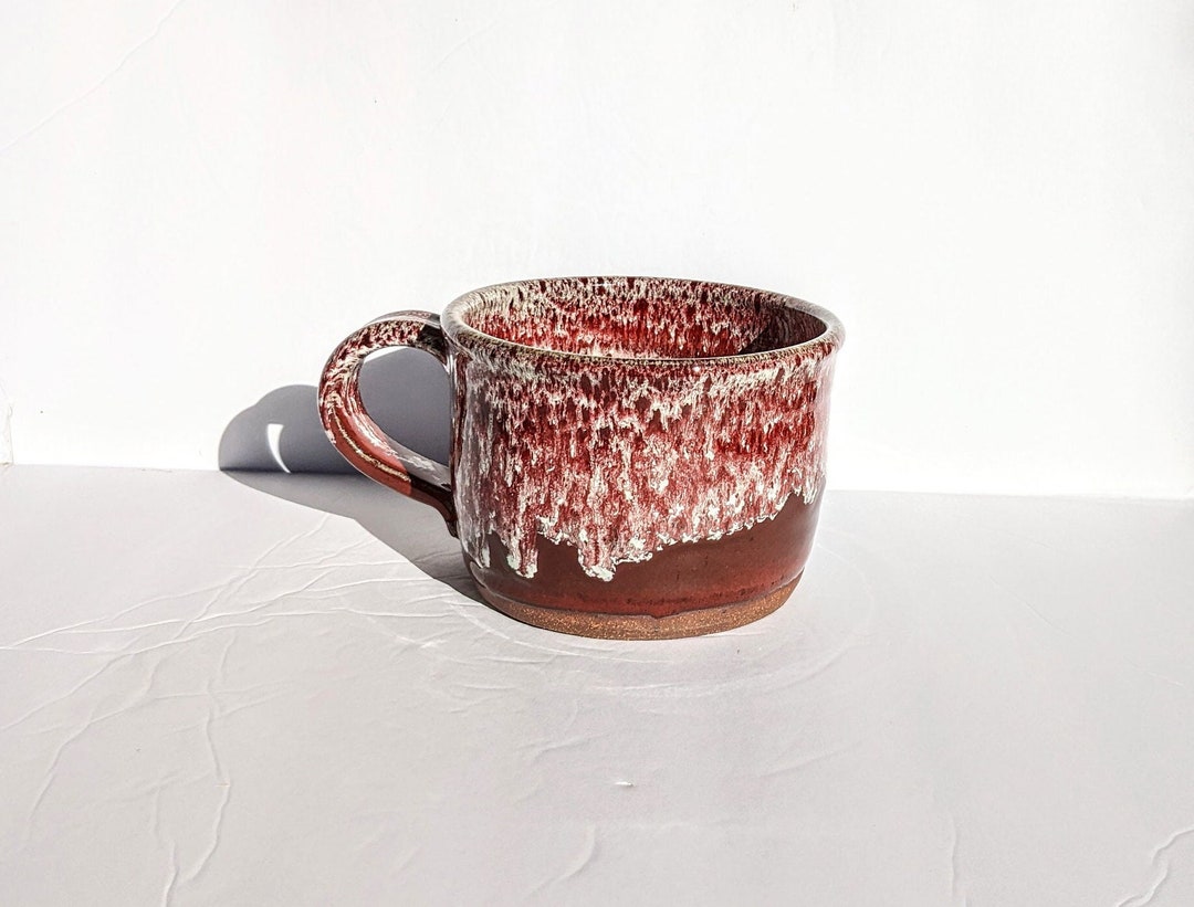 Red and White Swirly Soup Ceramic Cup, Handmade Snazzy Soup Cup, Drippy ...