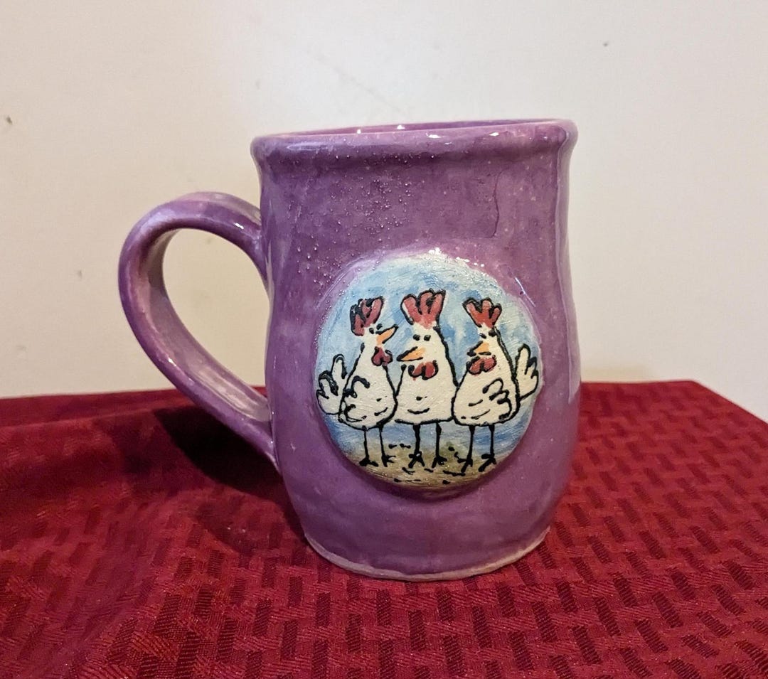 Purple Chicken Coffee Cup, Chicken Mug, Bird Cup, Hand Painted Cup ...