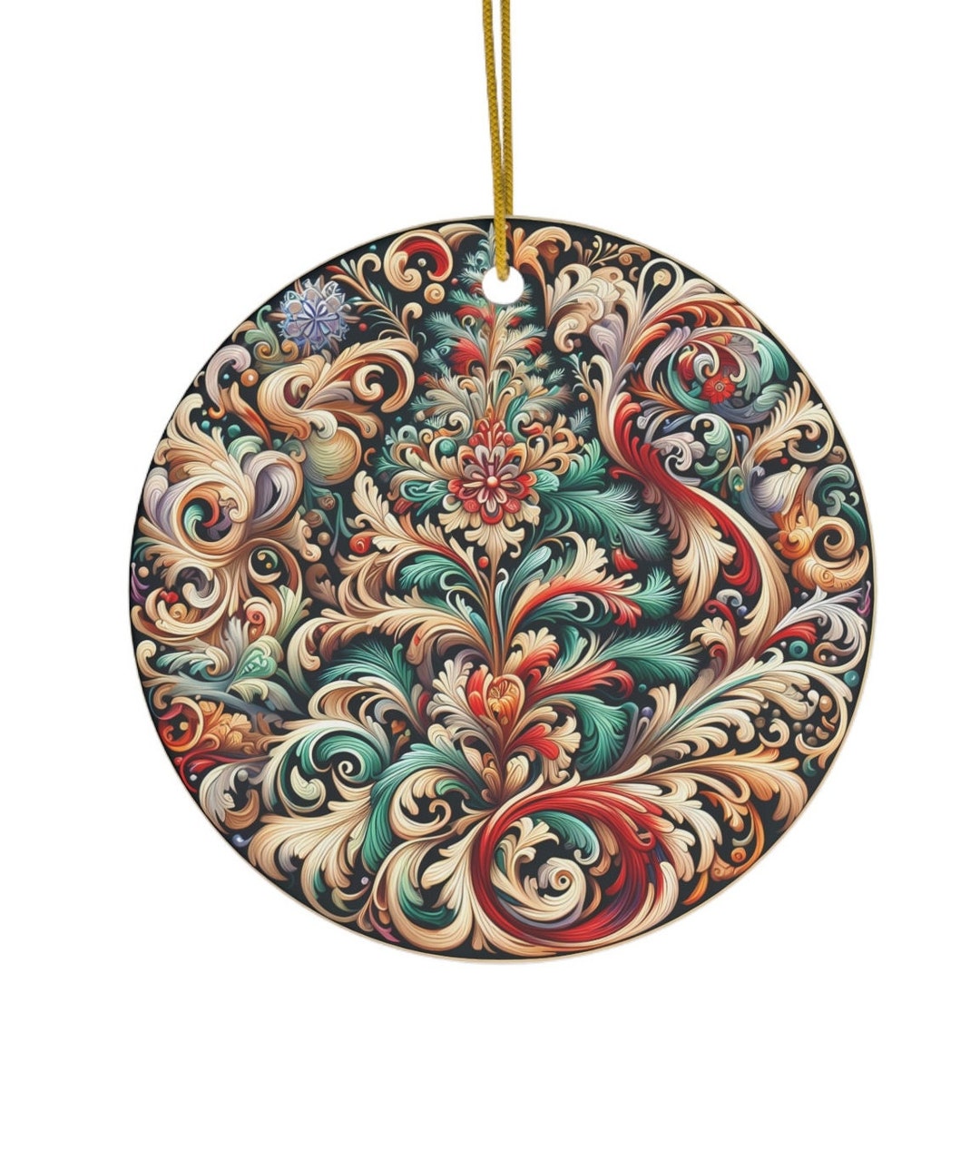 Unique Rosemaling Circle Ceramic Ornament Charming Christmas Decor With ...