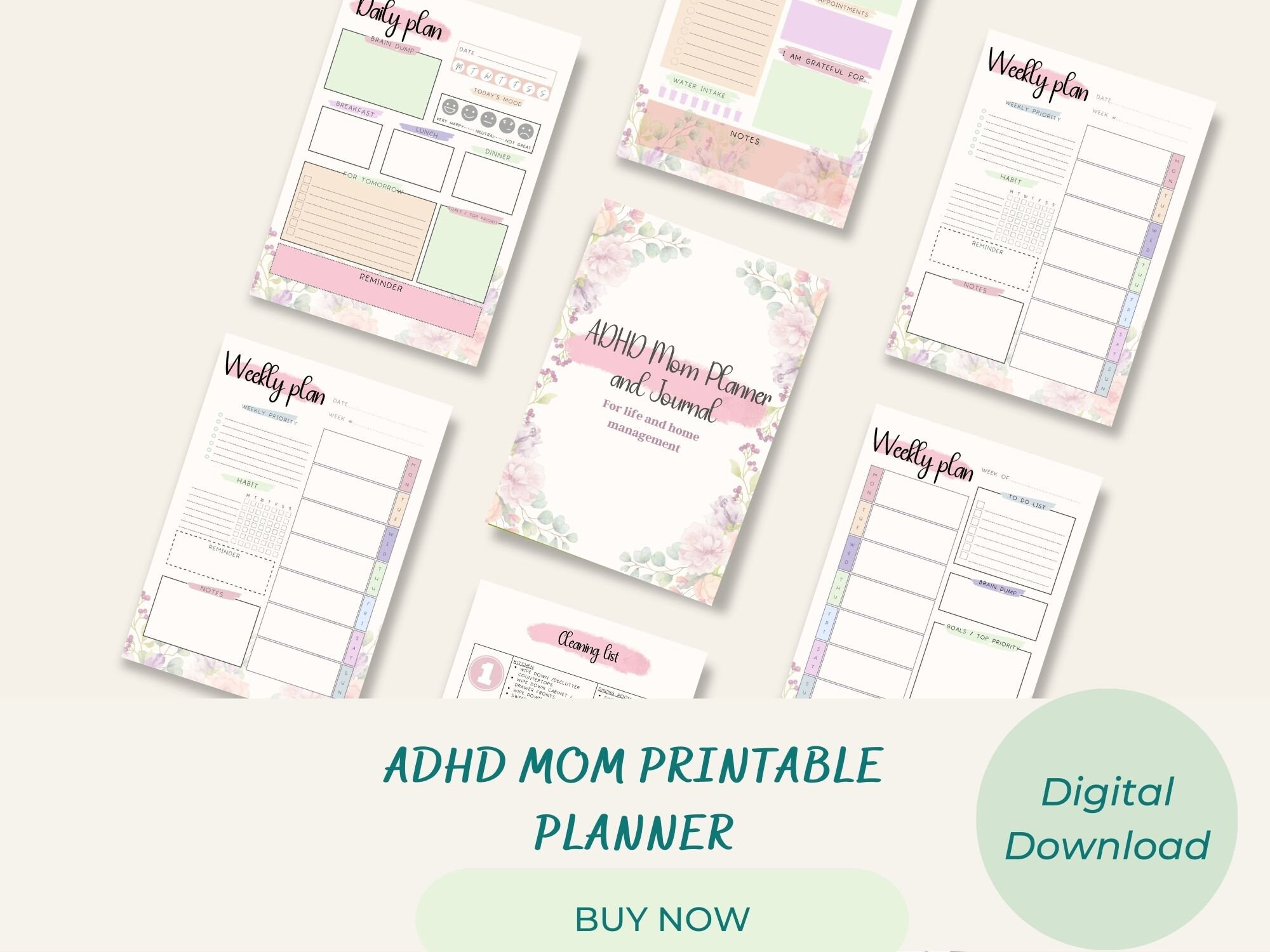 ADHD PLANNER A5, A4, US Letter for Home Management for Mom , Adhd Daily ...