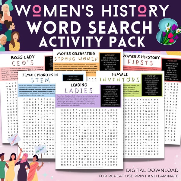 Famous Women Word Search - Etsy