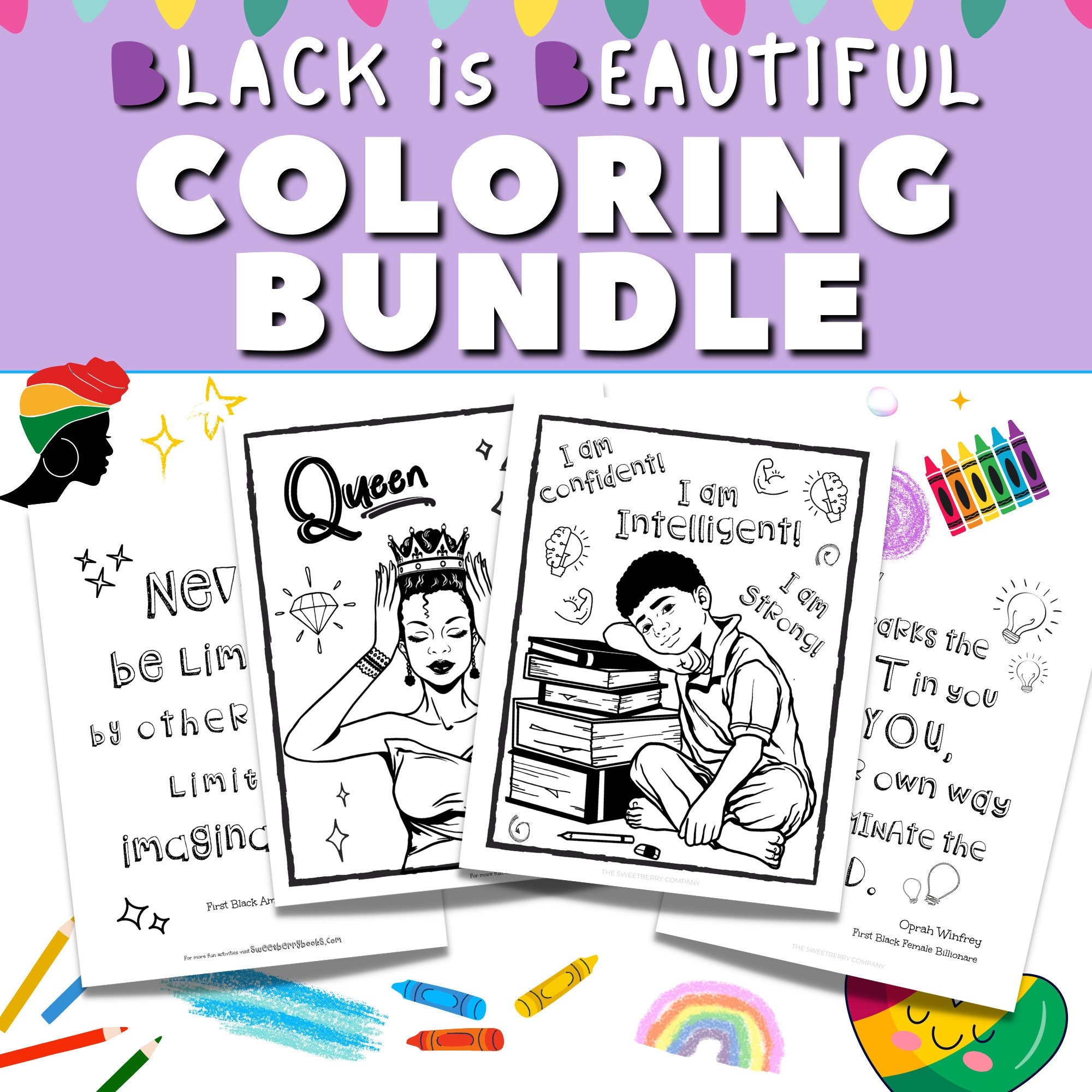 Black is Beautiful Coloring Pages Bundle Featuring Quote Coloring Pages ...