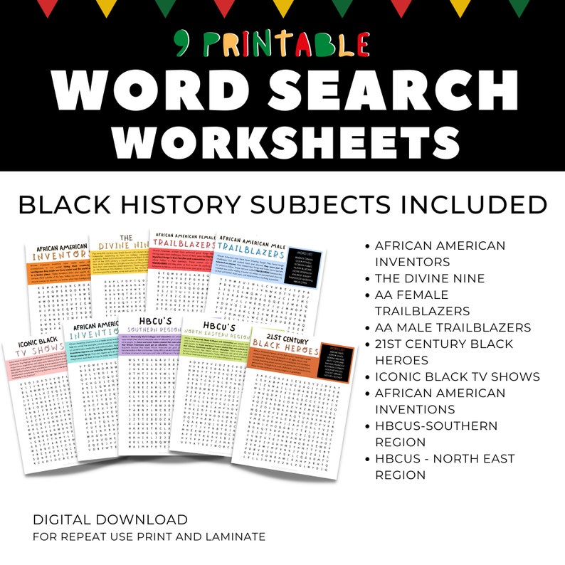 Black History Word Search Activity Pages Bundle | Black History School ...