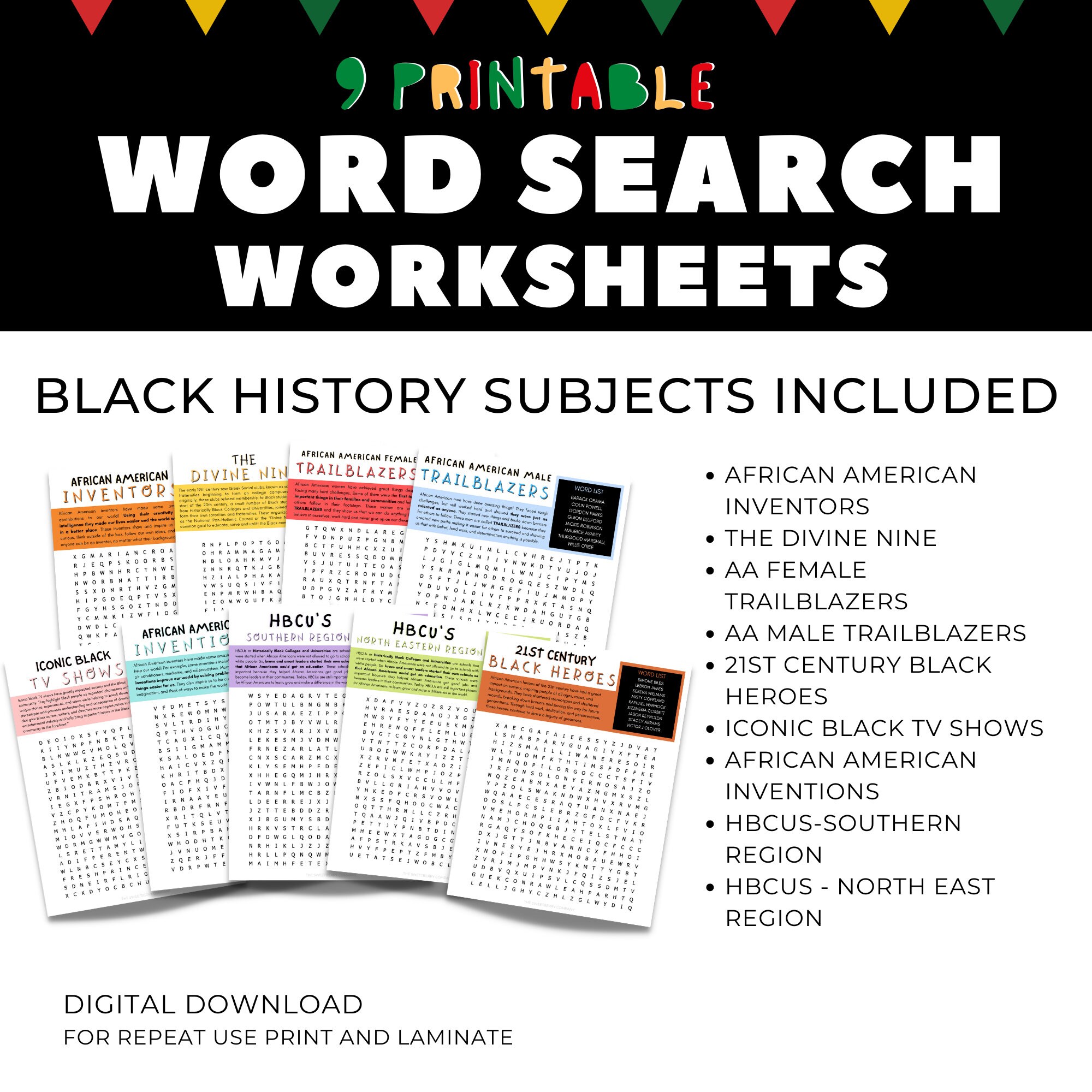 Black History Word Search Activity Pages Bundle | Black History School ...