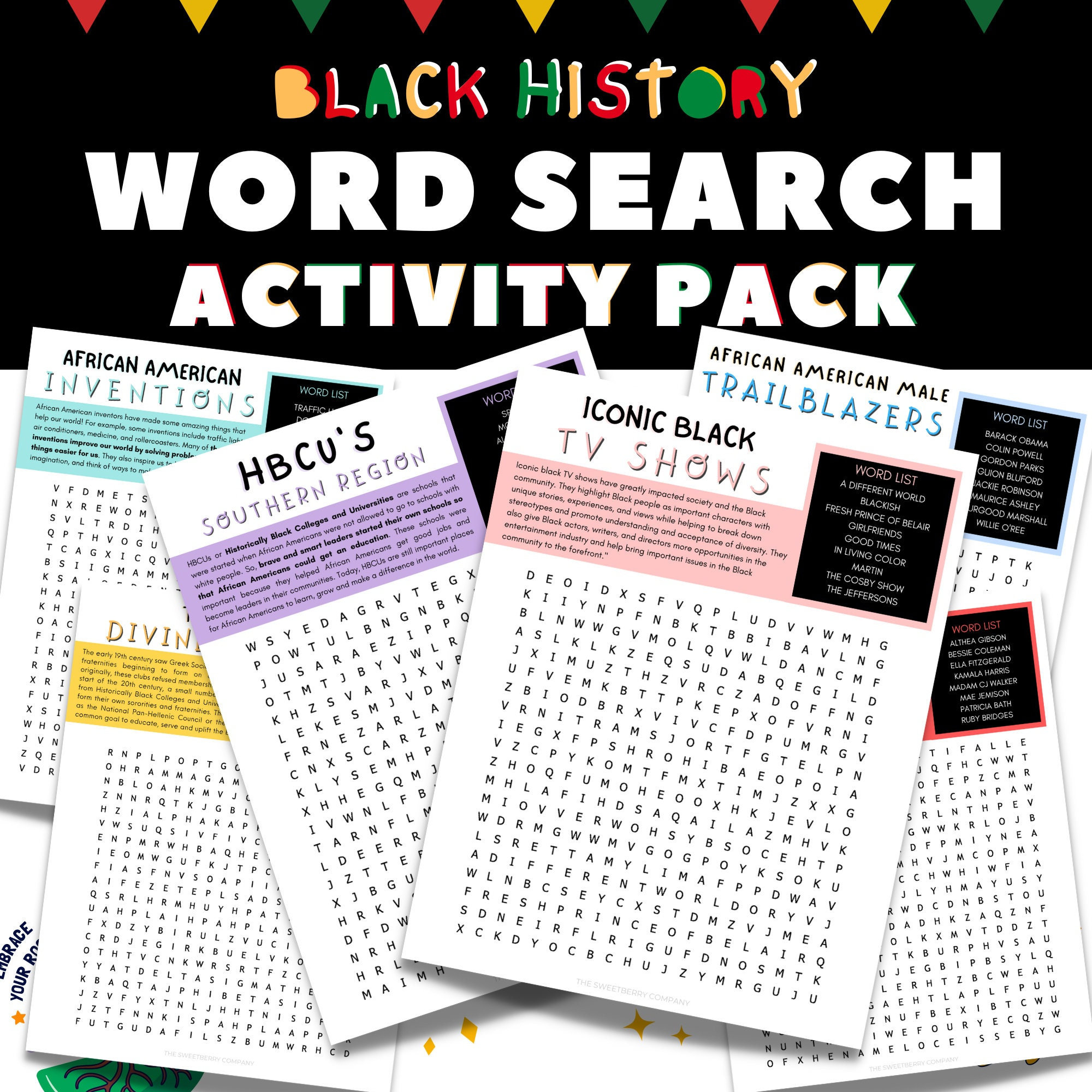 Black History Word Search Activity Pages Bundle | Black History School ...
