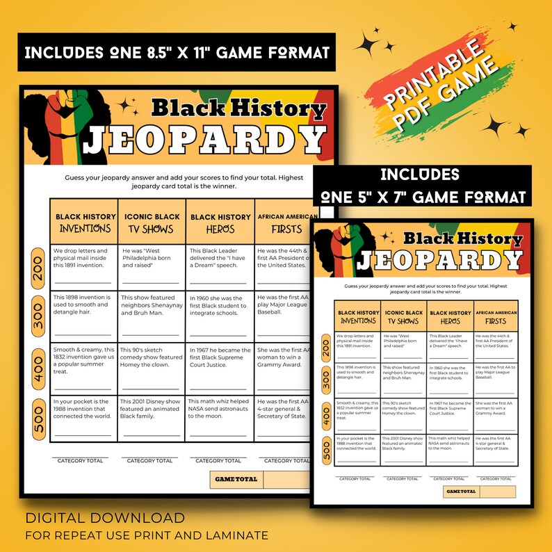 Black History Jeopardy Game | Black History Trivia Game | Fun Printable ...