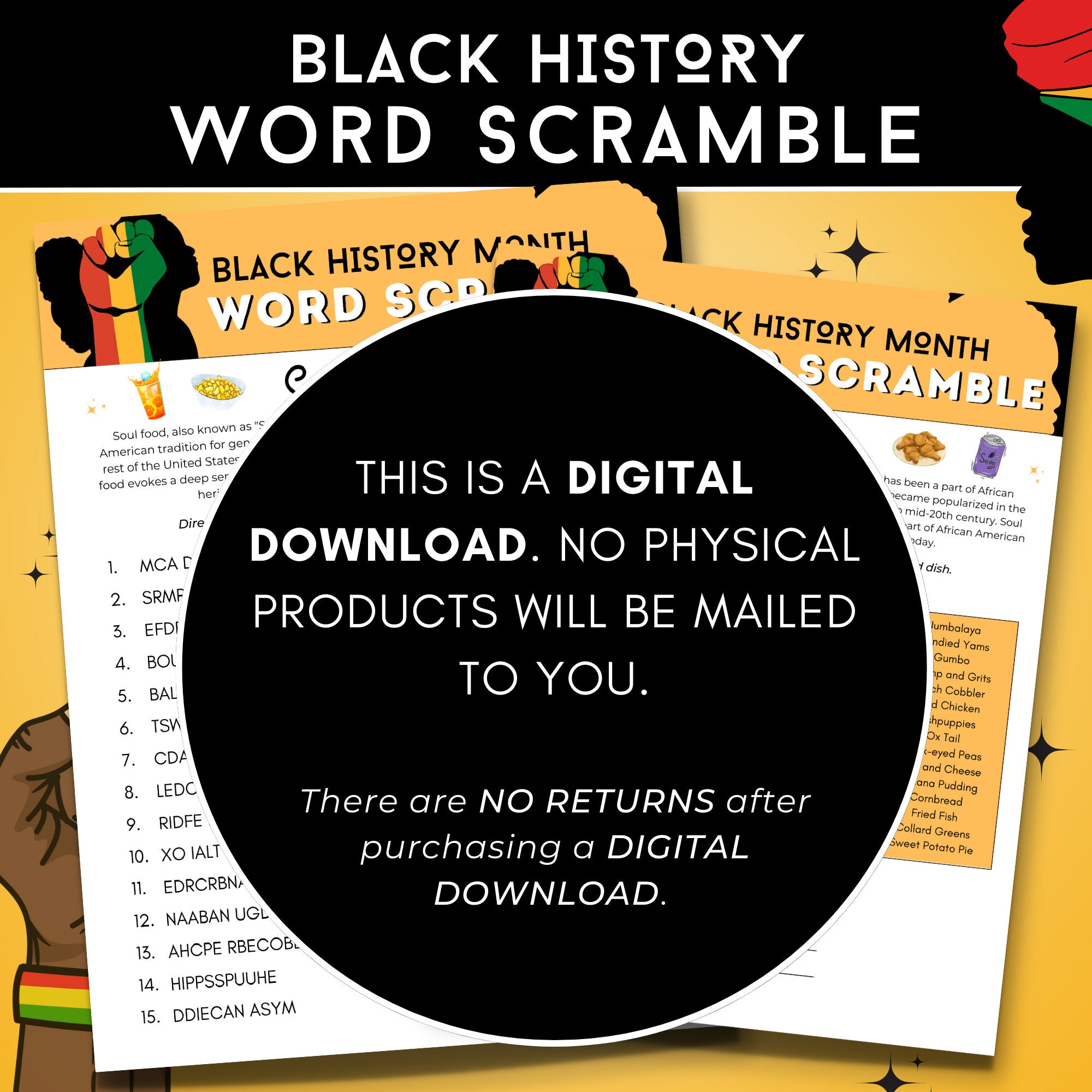Black History Word Scramble Soul Food Edition | Black History Month ...