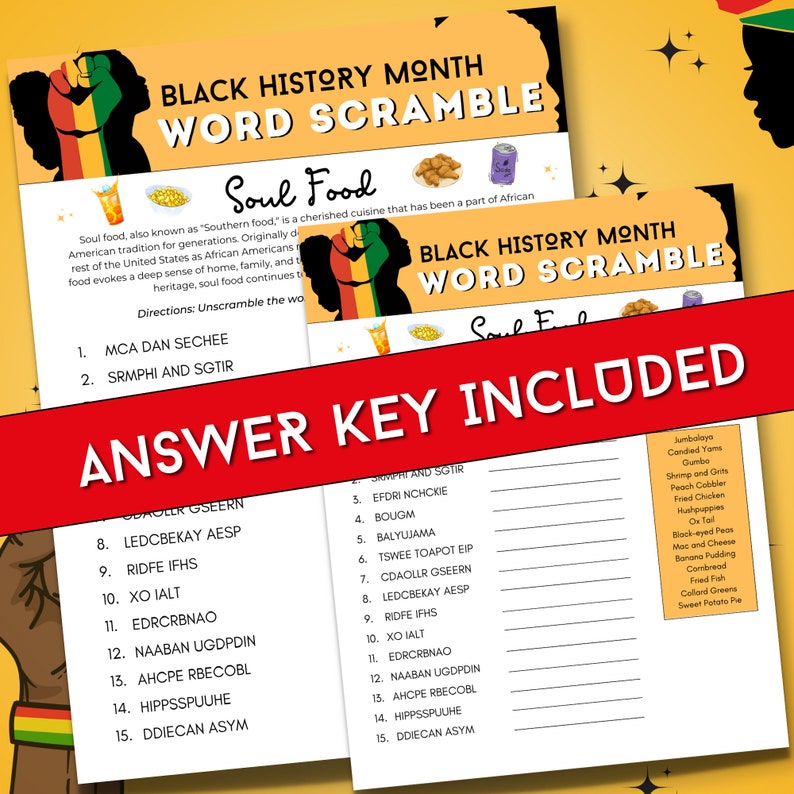 Black History Word Scramble Soul Food Edition | Black History Month ...