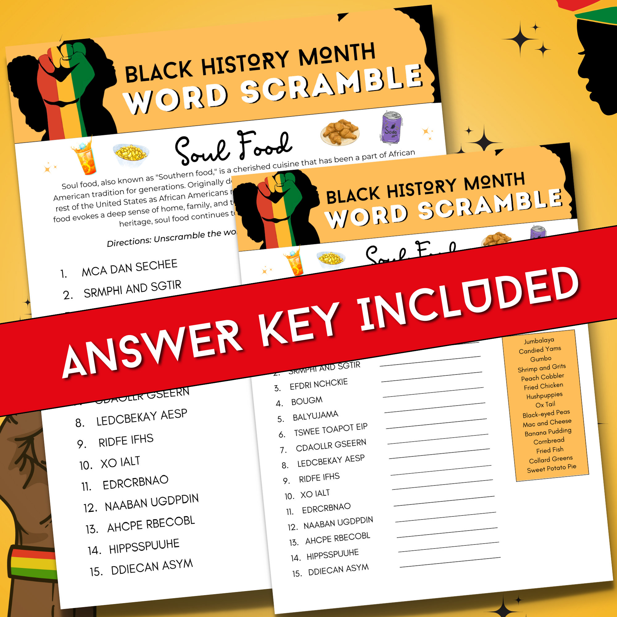 Black History Word Scramble Soul Food Edition | Black History Month ...