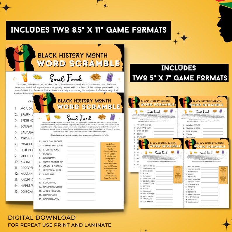 Black History Word Scramble Soul Food Edition | Black History Month ...