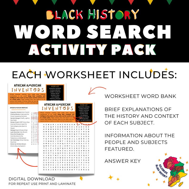 Black History Word Search Activity Pages Bundle | Black History School ...