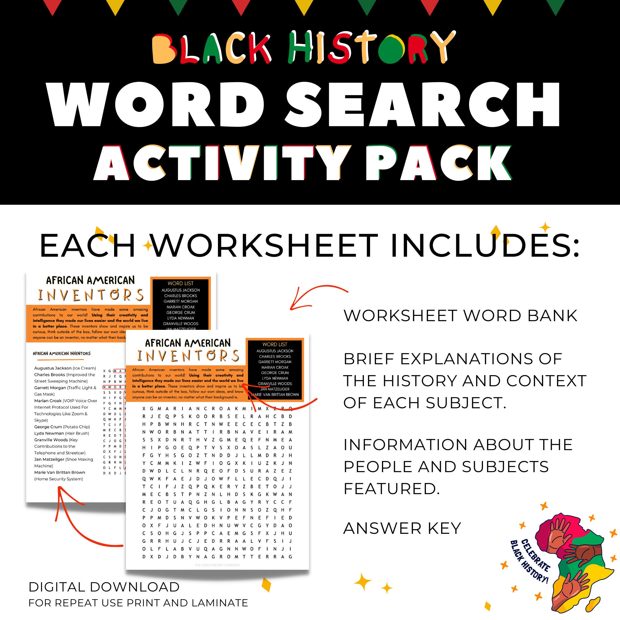Black History Word Search Activity Pages Bundle | Black History School ...