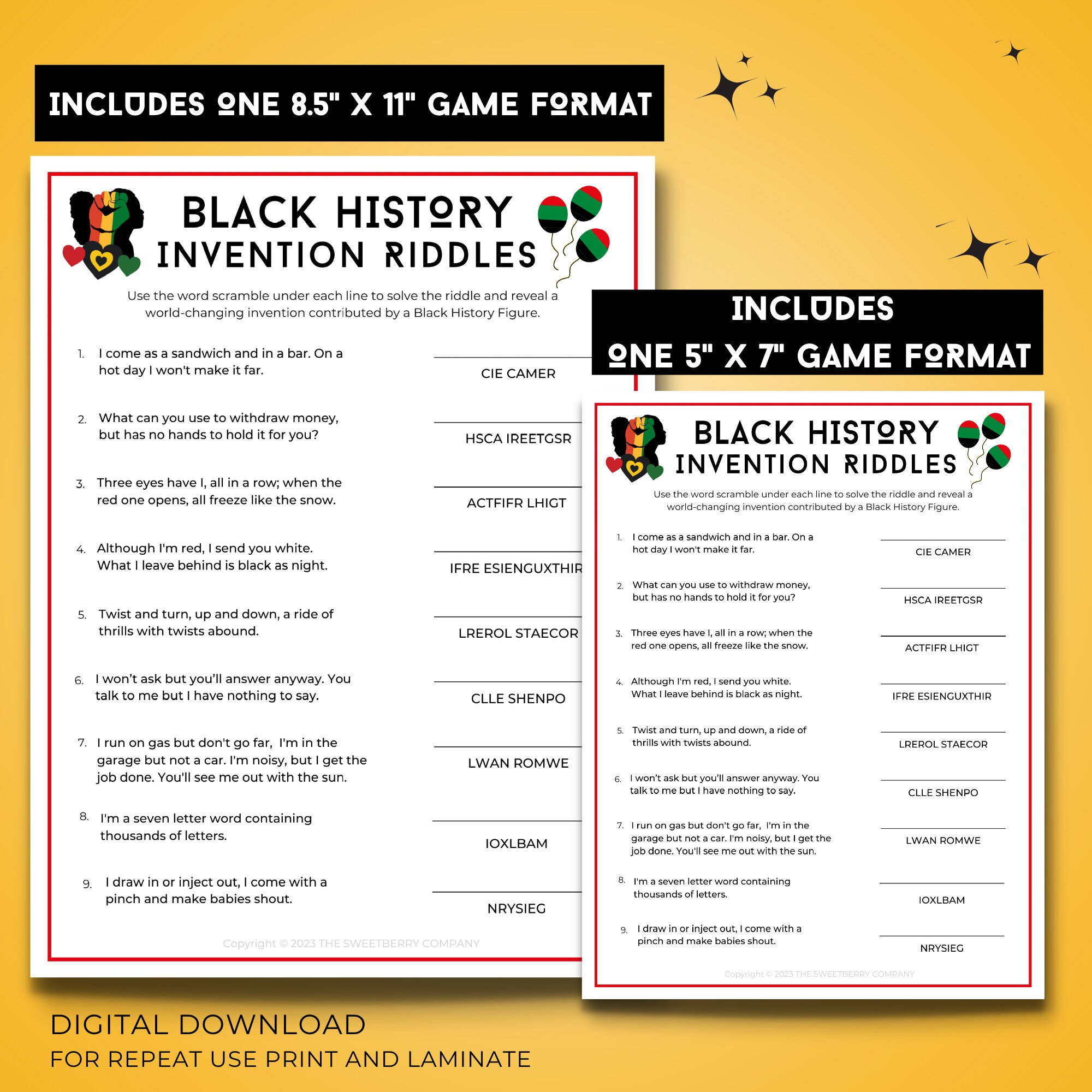 Black History Invention Riddles Game | Word Scramble Games | Fun ...