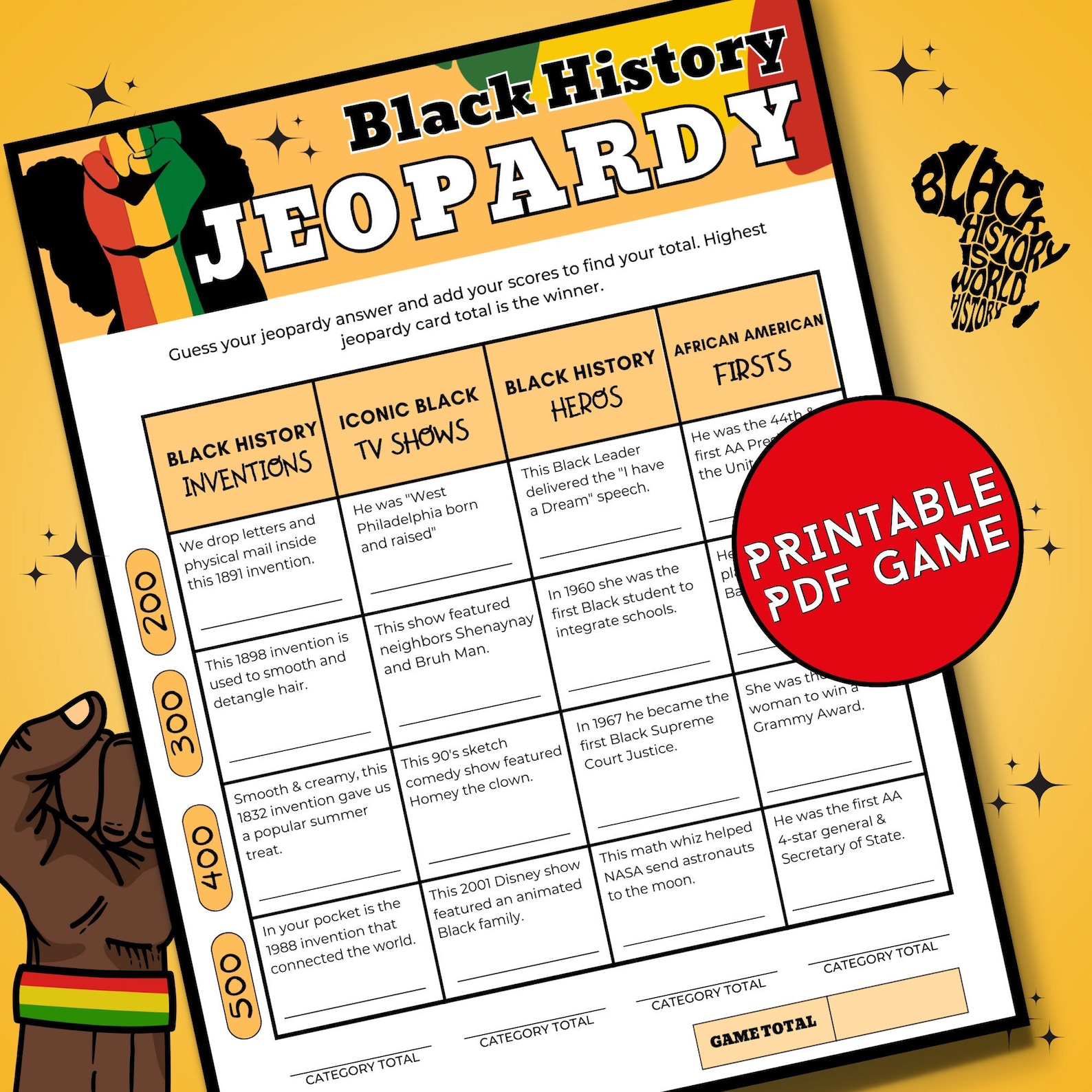 Black History Jeopardy Game | Black History Trivia Game | Fun Printable ...