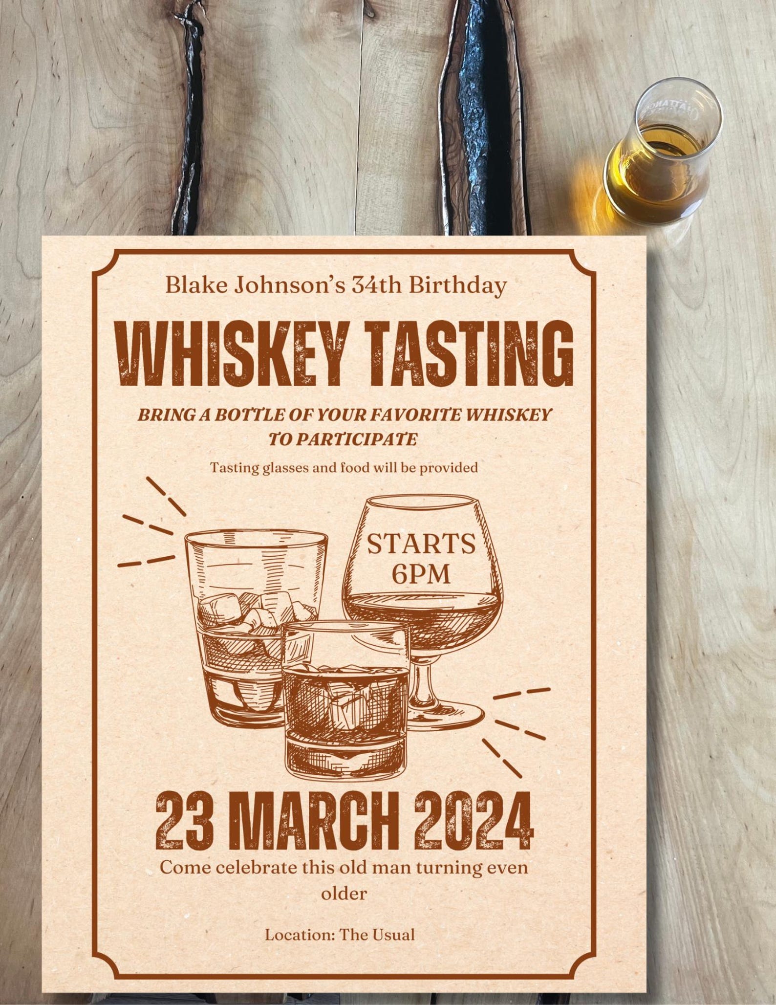Printable Whiskey Tasting Invitation, Editable Template, Customizable ...
