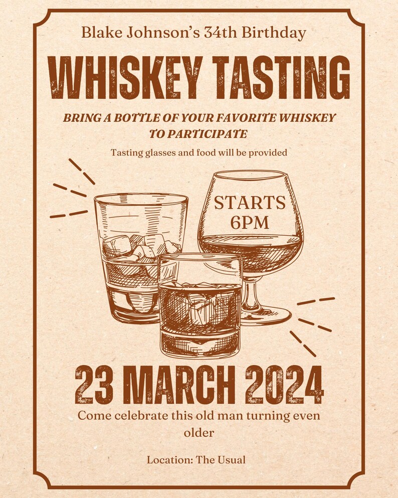 Printable Whiskey Tasting Invitation, Editable Template, Customizable ...