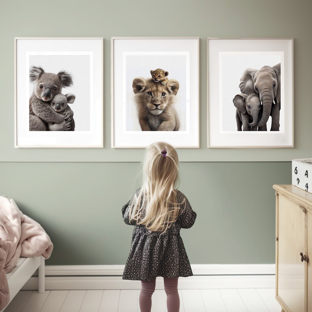 Poster Print Set of 3 Safari / Jungle Animals Lion, Elephant & Koala ...