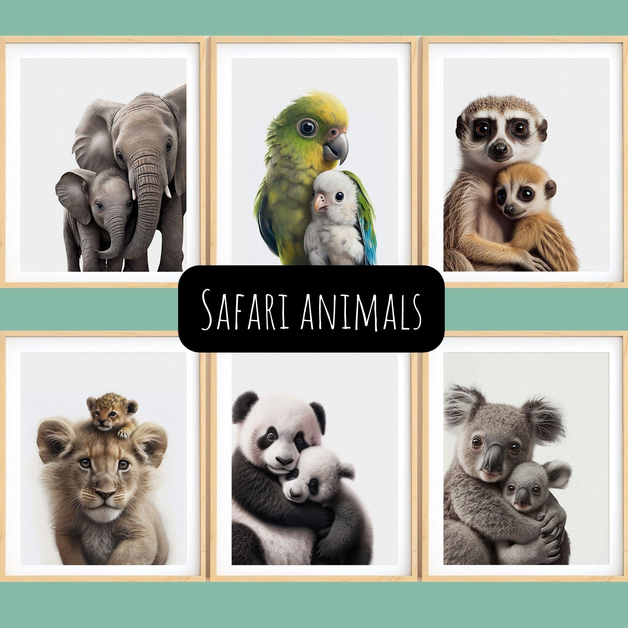 Safari Poster Set of 6 Digital Download Animals Lion, Elephant, Parrot ...