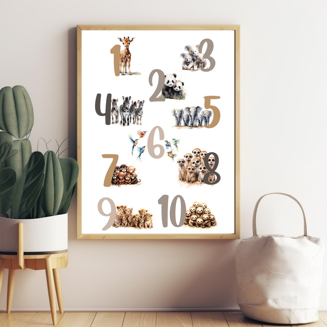 Numbers Print Safari Animals Printable Digital DOWNLOAD Counting 1 to ...