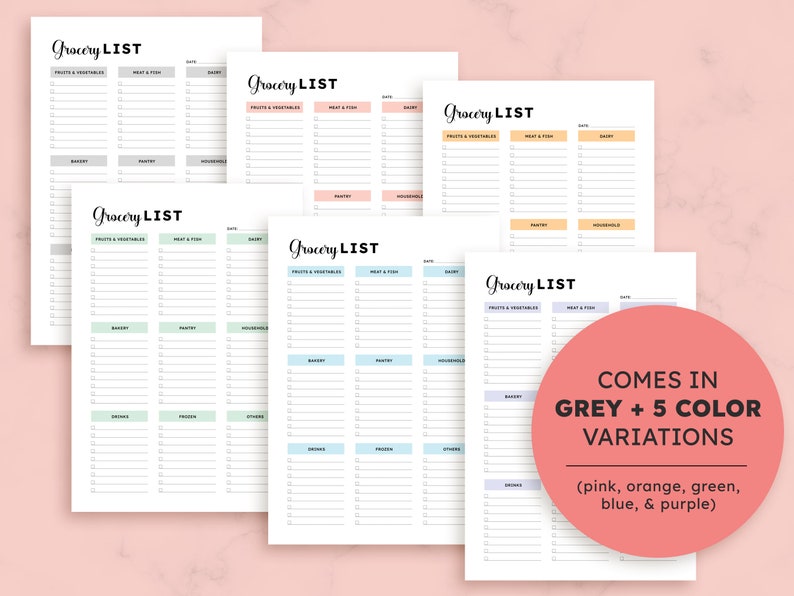 Printable Grocery List A4, A5, Letter & Half Letter Size Instant ...