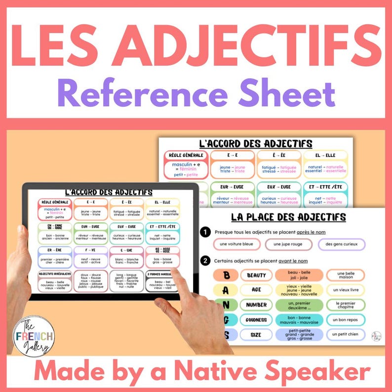 French Grammar Adjective Agreement and Placement Poster Chart Les ...