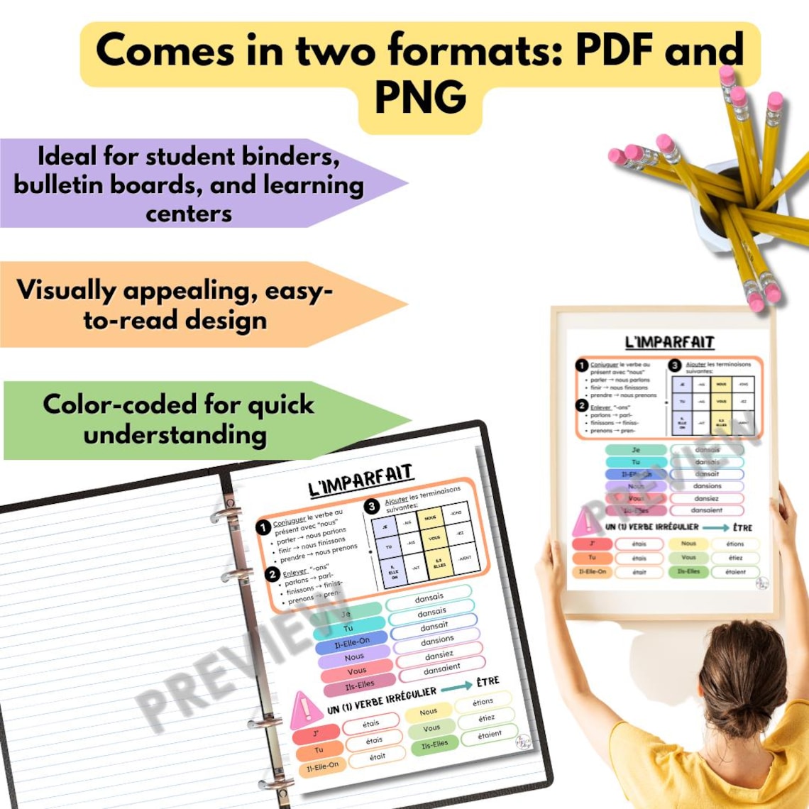 French Grammar Imparfait Chart Poster Imperfect Tense Grammar ...