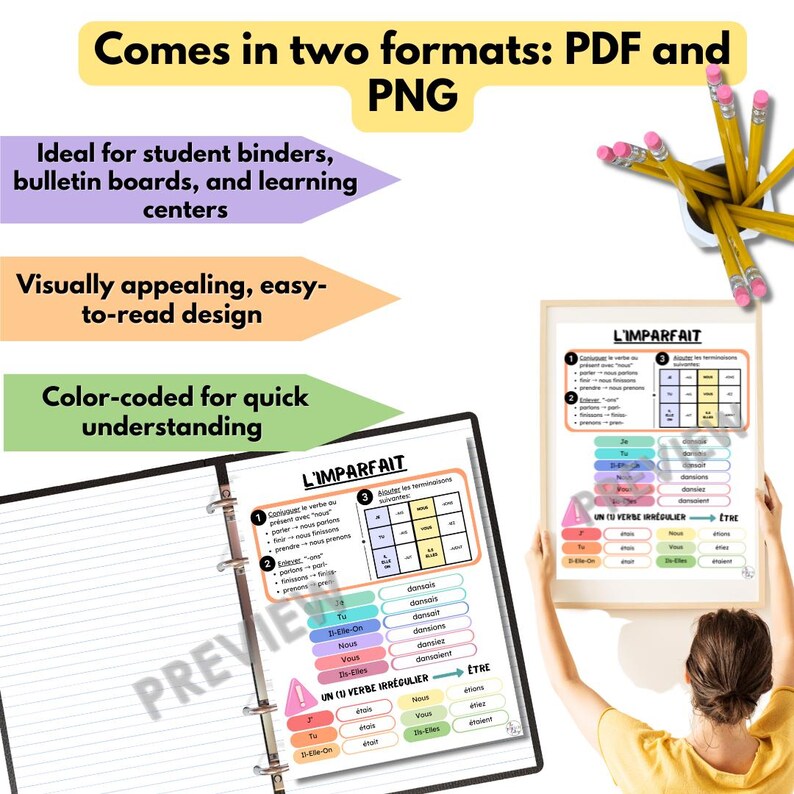 French Grammar Imparfait Chart Poster Imperfect Tense Grammar ...