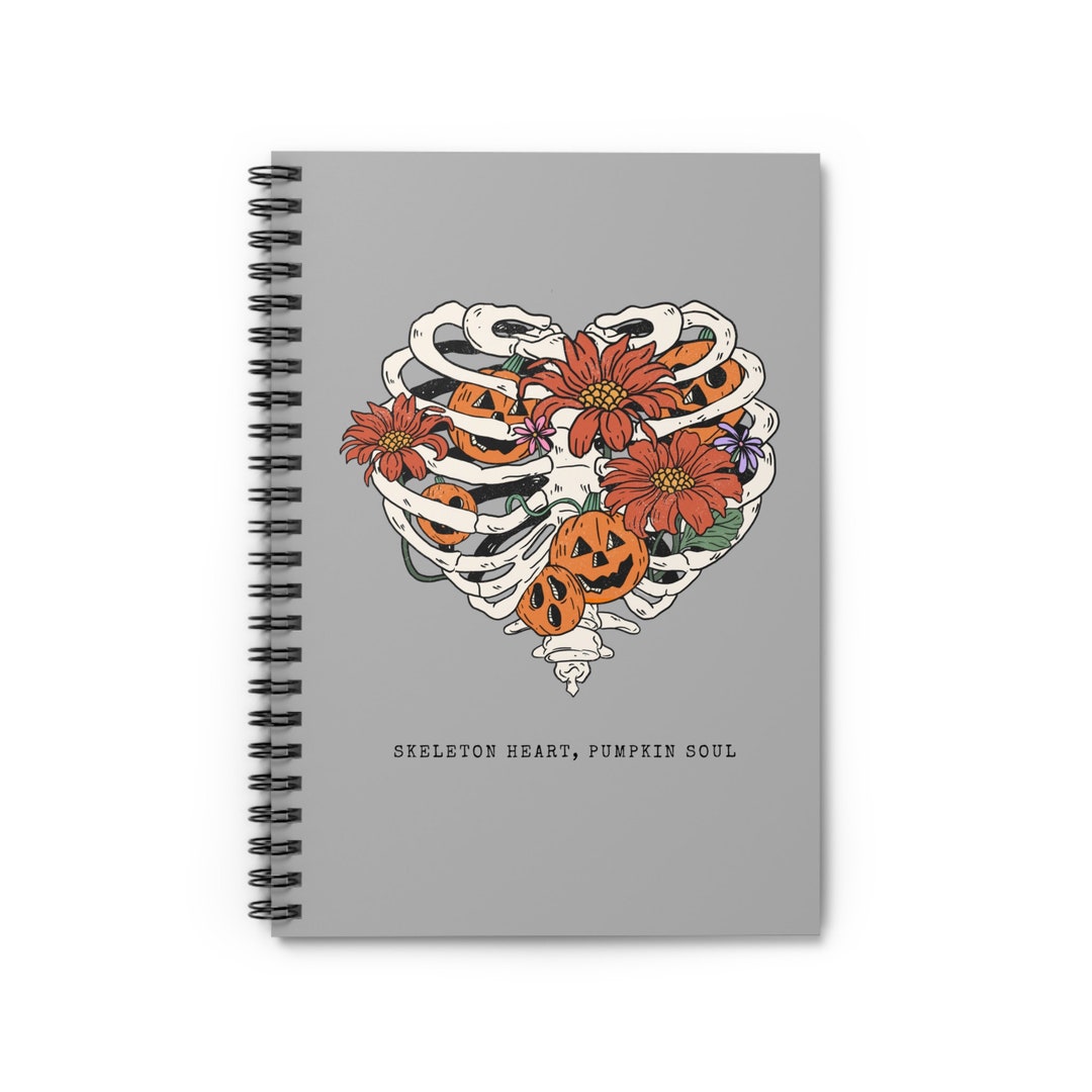Skeleton Ribcage Heart Spiral Notebook, Halloween Pumpkin, Spooky ...