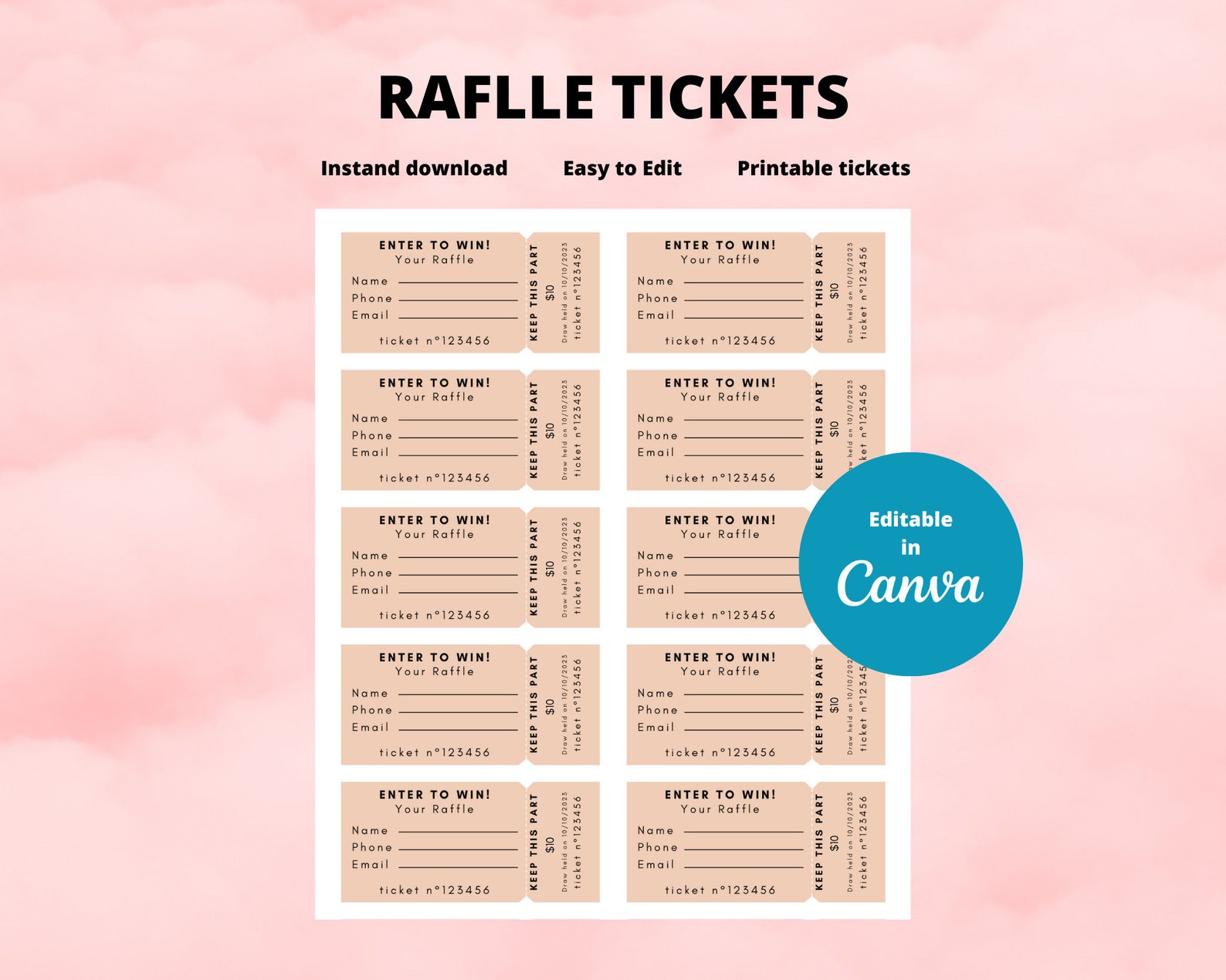 Printable Raffle Tickets, Editable Fundraising Tickets, Charity Raffle ...