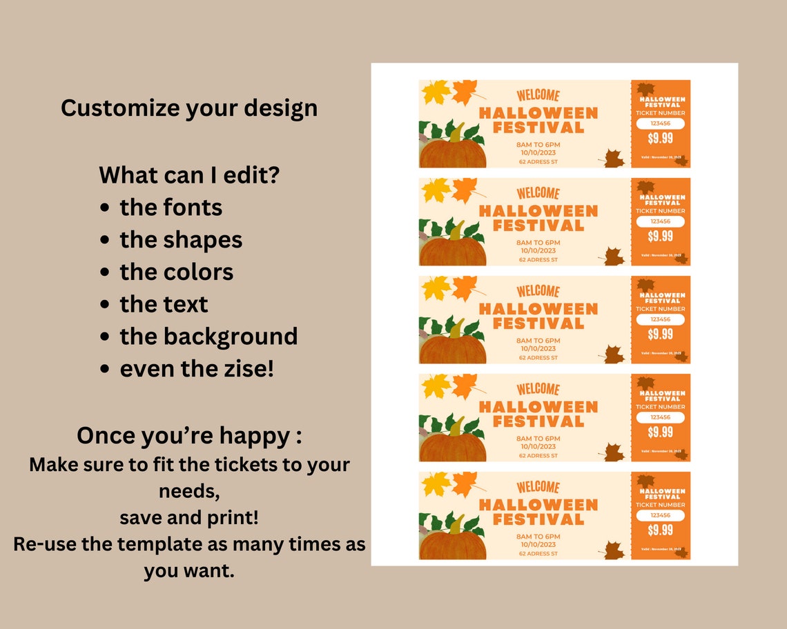 Ticket Template Editable Event Ticket Fall Festival Tickets 2023 ...
