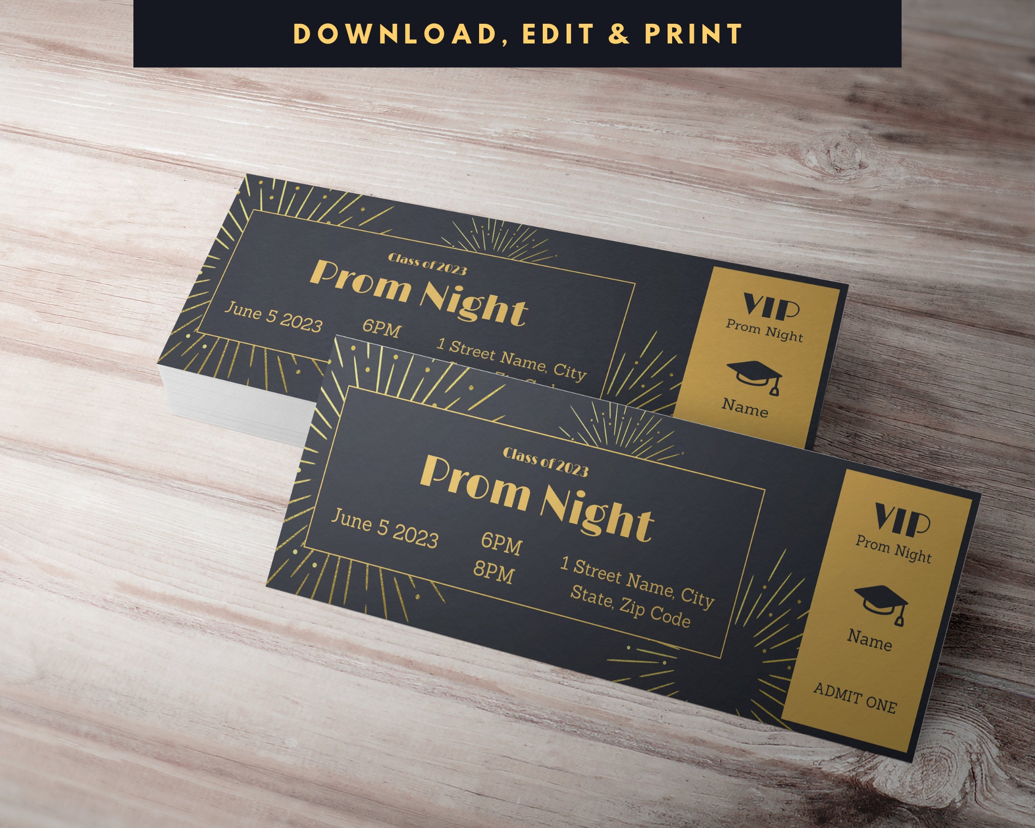 Editable Prom Ticket Template With Numbers Printable, Diy Digital Event ...
