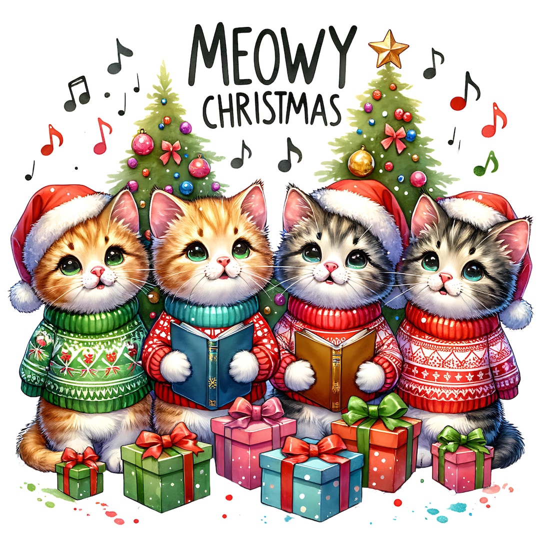 Meowy Christmas Cats PNG, Christmas Cat T-shirt Design, Cat Lover Gift ...