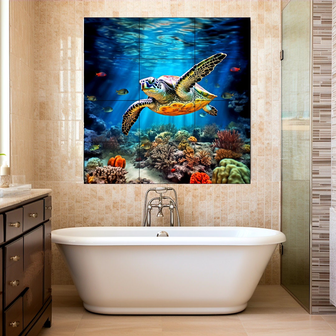 Turtle Ceramic Tile, Under the Sea Shower Insert Tile Mural. - Etsy