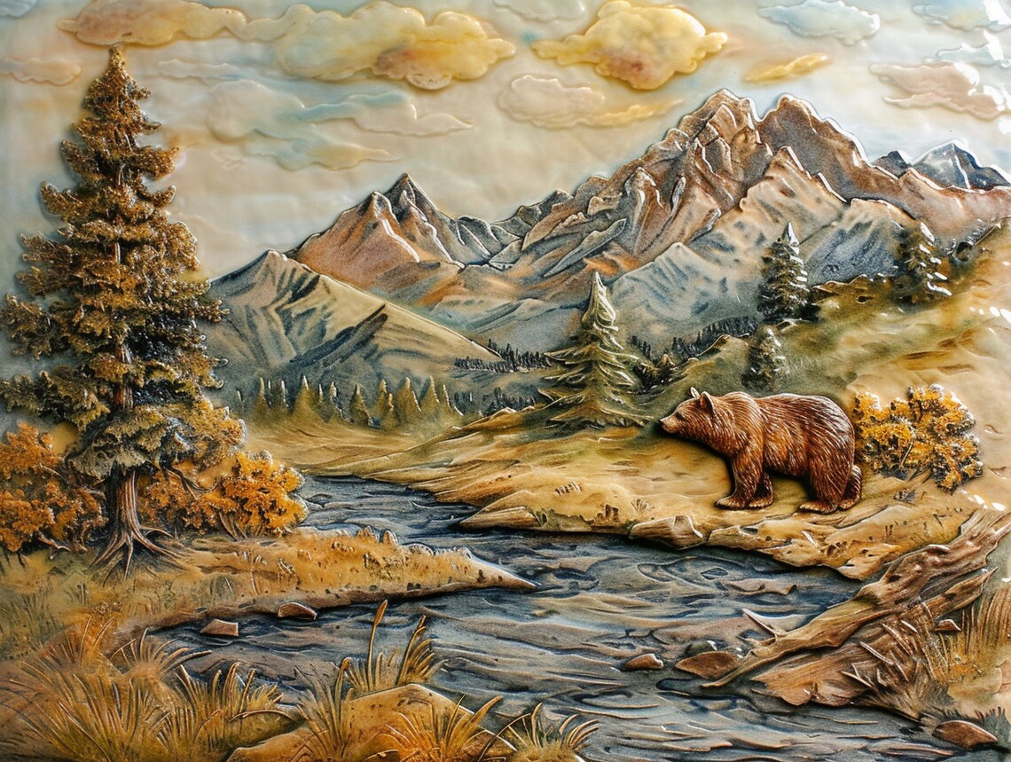 Mountain Wildlife Ceramic Backsplash Tiles. Bear Tile. Moose Tile. - Etsy