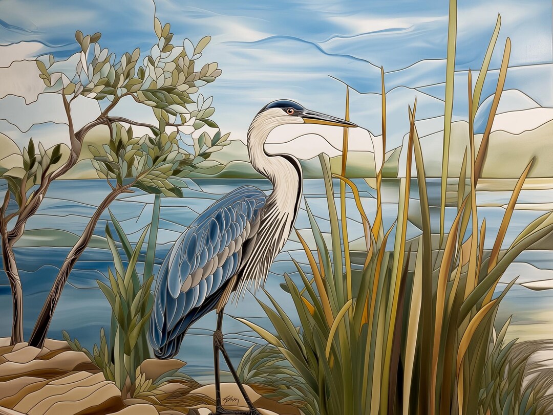 Landscape Blue Heron Ceramic Tile or Mural. - Etsy