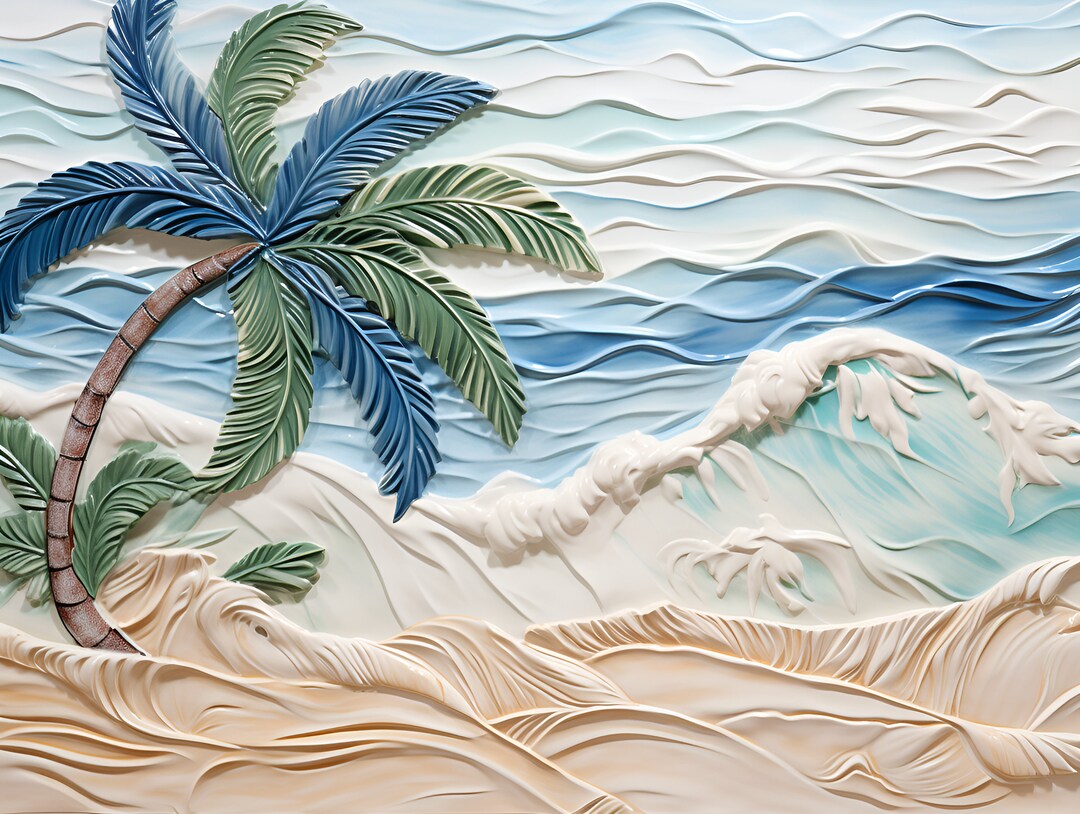 Palm Tree by the Ocean Ceramic Tile or Mural. Beach Accent Tile ...