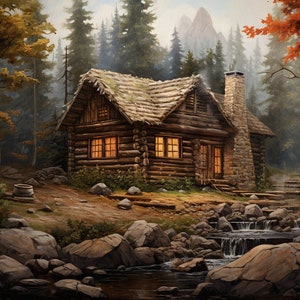 Log Cabin Ceramic Tile or Mural. - Etsy